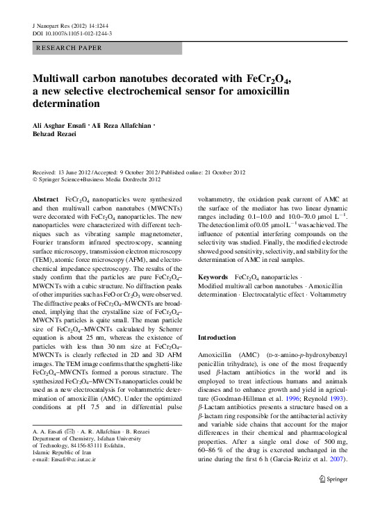 (PDF) Multiwall carbon nanotubes decorated with FeCr2O4, a new ...