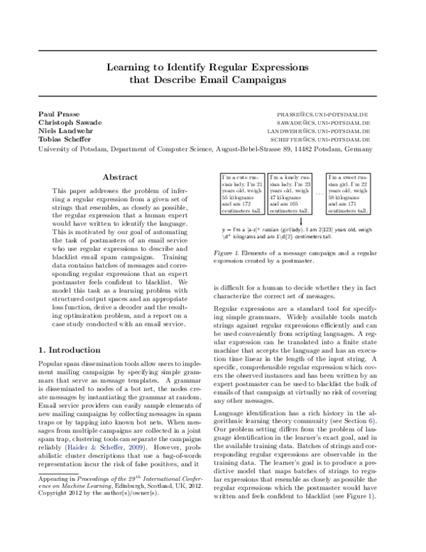 (PDF) Learning to Identify Regular Expressions that Describe Email Campaigns