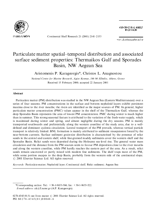 (PDF) Particulate matter spatial–temporal distribution and associated surface sediment ...