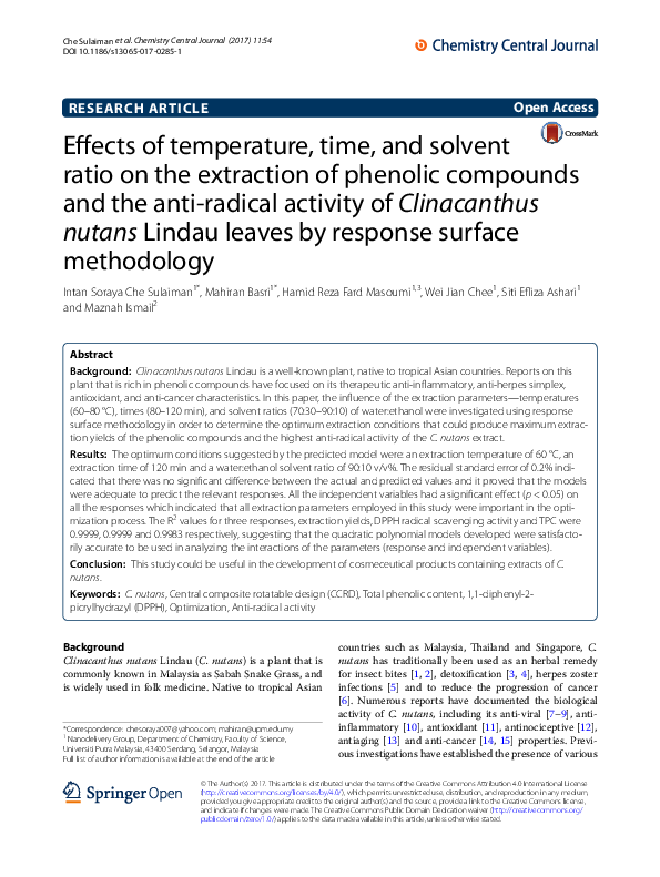 Pdf Effects Of Temperature Time And Solvent Ratio On The Extraction