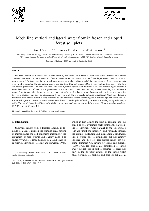 (PDF) Modelling vertical and lateral water flow in frozen and sloped ...
