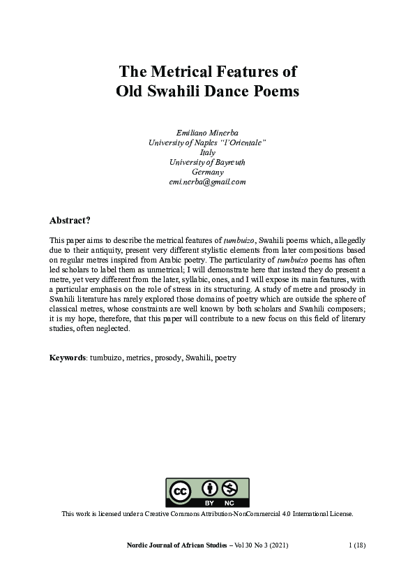 (PDF) The Metrical Features of Old Swahili Dance Poems