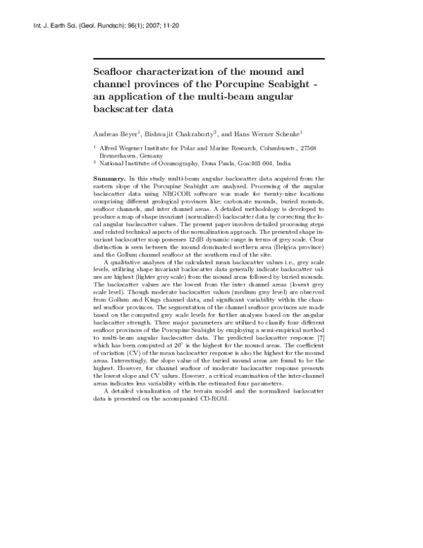(PDF) Seafloor characterization of the mound and channel provinces of the Porcupine Seabight ...