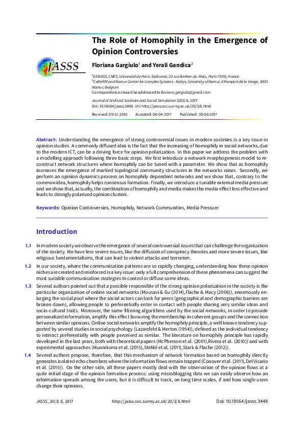 (PDF) The Role of Homophily in the Emergence of Opinion Controversies