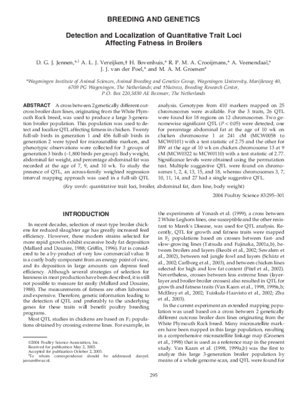 Pdf Detection And Localization Of Quantitative Trait Loci Affecting