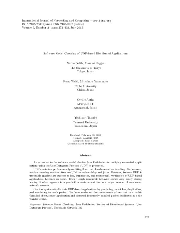 Pdf Software Model Checking Of Udp Based Distributed Applications