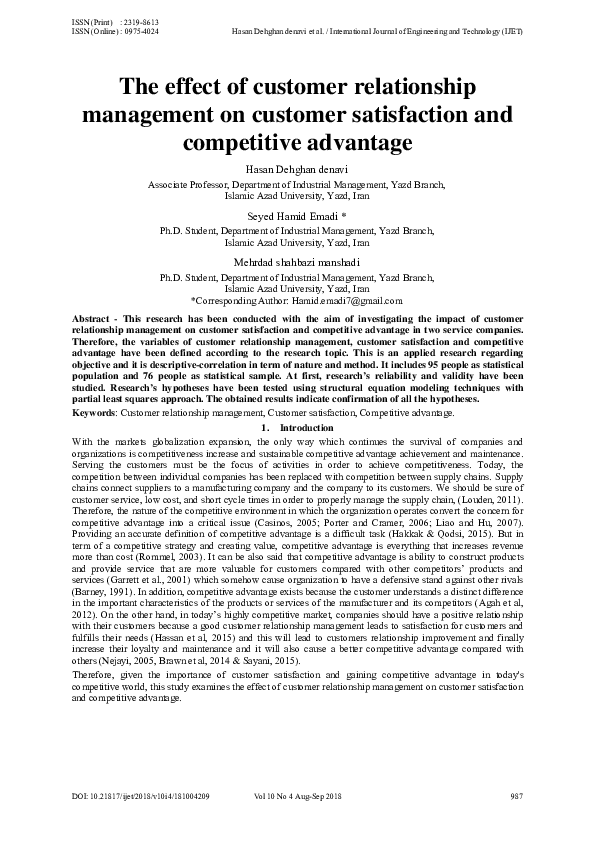 (PDF) Effect of Customer Relationship Management on Customer Satisfaction