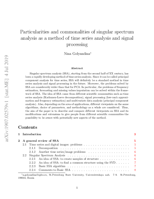 (PDF) Particularities and commonalities of singular spectrum analysis as a method of time series ...