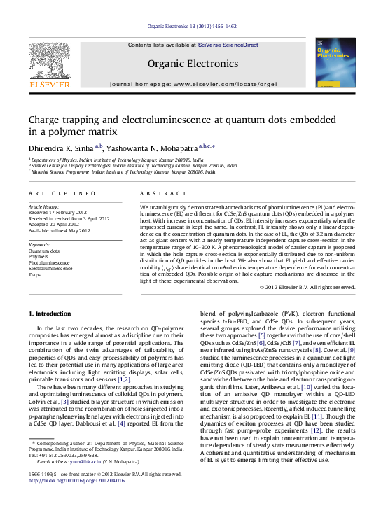 (PDF) Charge trapping and electroluminescence at quantum dots embedded ...