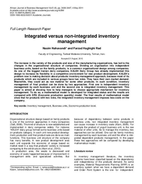 (PDF) Integrated versus non-integrated inventory management