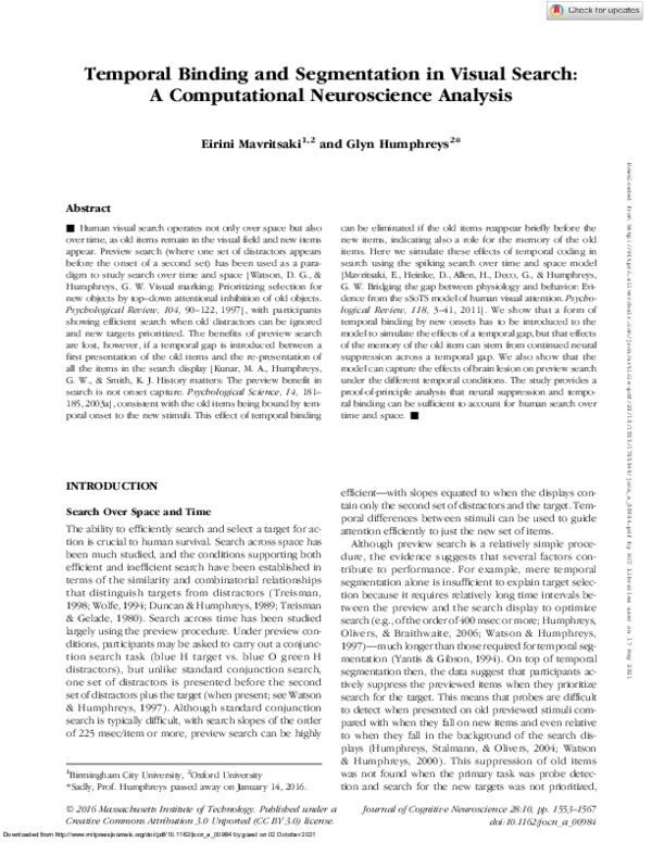 (PDF) Temporal Binding and Segmentation in Visual Search: A Computational Neuroscience Analysis