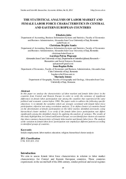 (PDF) The Statistical Analysis of Labor Market and Female Labor Force ...