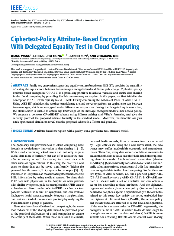 (PDF) Ciphertext Policy Attribute Based Encryption with Efficient Revocation