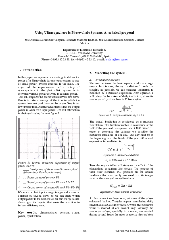 (PDF) Using Ultracapacitors in Photovoltaic Systems. A technical proposal