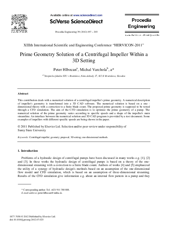 (PDF) Prime Geometry Solution of a Centrifugal Impeller Within a 3D Setting
