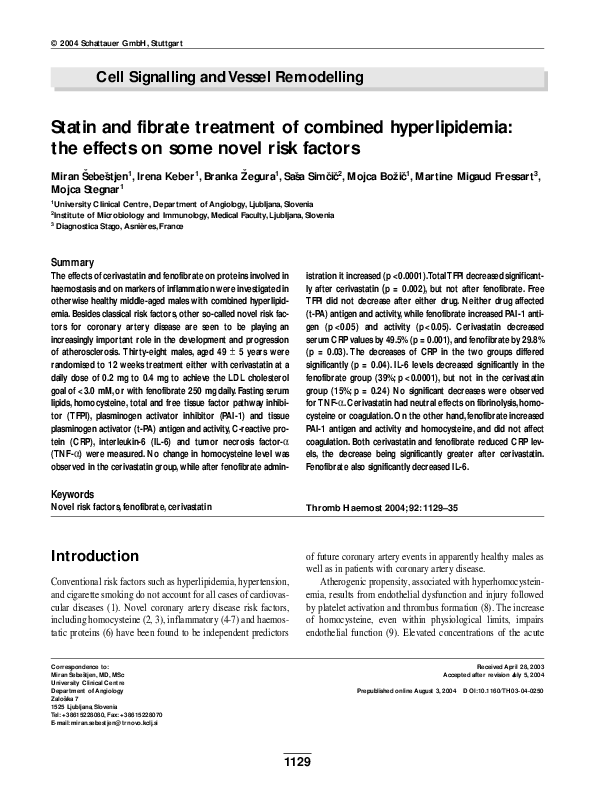 (PDF) Statin and fibrate treatment of combined hyperlipidemia: the ...
