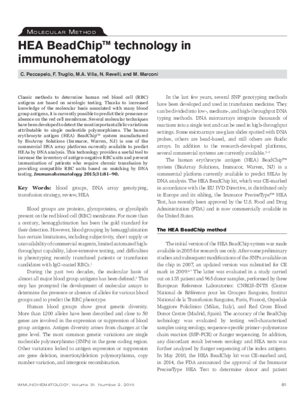 (PDF) HEA BeadChipTM technology in immunohematology