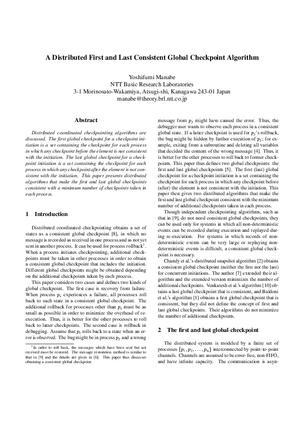 A Distributed First And Last Consistent Global Checkpoint Algorithm