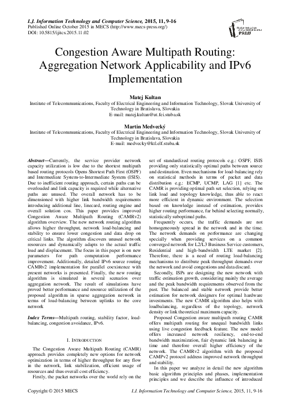 Pdf Congestion Aware Multipath Routing Aggregation Network Applicability And Ipv6 Implementation