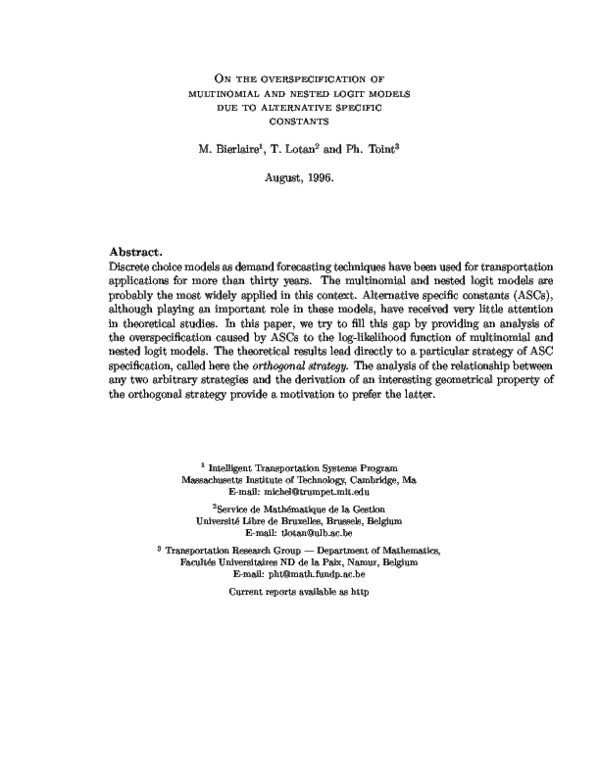 Pdf On The Overspecification Of Multinomial And Nested Logit Models Due To Alternative 8552