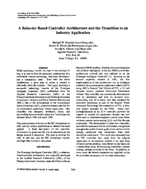 (PDF) A behavior based controller architecture and the transition to an industry application