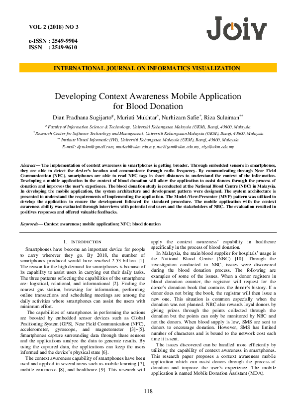 (PDF) Developing Context Awareness Mobile Application for Blood Donation