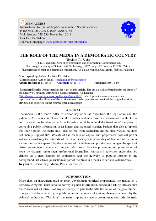 (PDF) The Role of the Media in a Democratic Country
