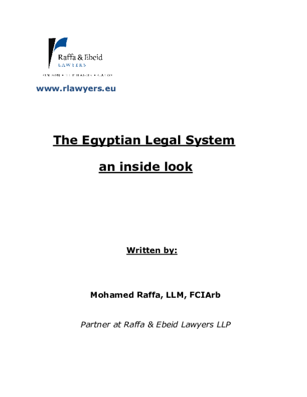 (PDF) The Egyptian Legal System an inside look Written by