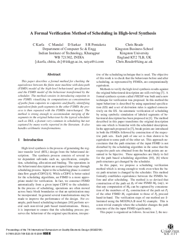 (PDF) A formal verification method of scheduling in high-level synthesis