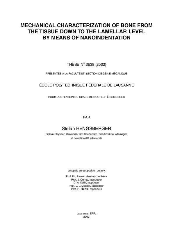 (PDF) Mechanical Characterization of Bone from the Tissue Down to the Lamellar Level by Means of ...