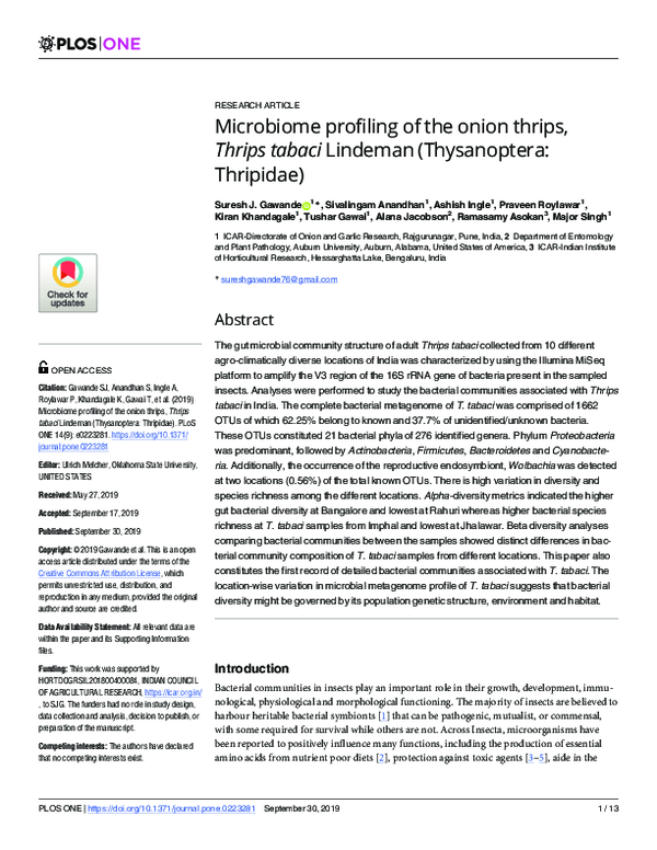 (PDF) Microbiome profiling of the onion thrips, Thrips tabaci Lindeman (Thysanoptera: Thripidae)