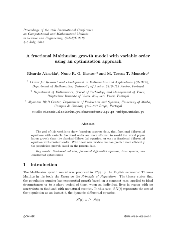 (PDF) A fractional Malthusian growth model with variable order using an ...