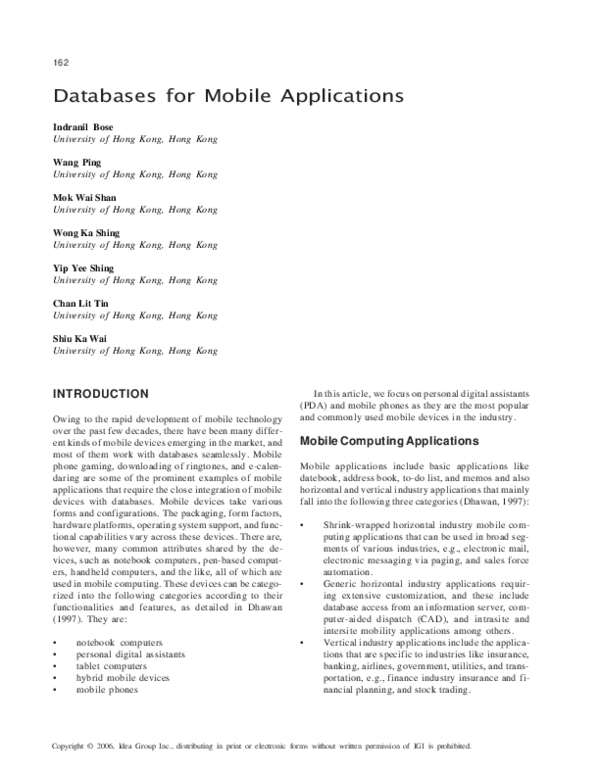 (PDF) Databases for Mobile Applications