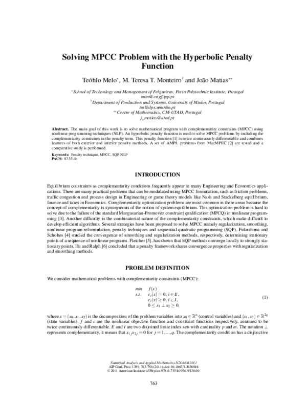 (PDF) Solving MPCC problem with the hyperbolic penalty function