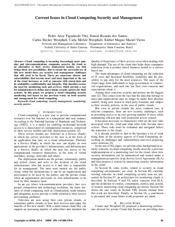 (PDF) Current Issues in Cloud Computing Security and Management