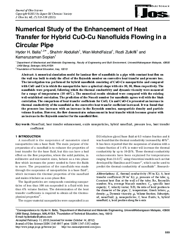 (PDF) Numerical Study of the Enhancement of Heat Transfer for Hybrid ...