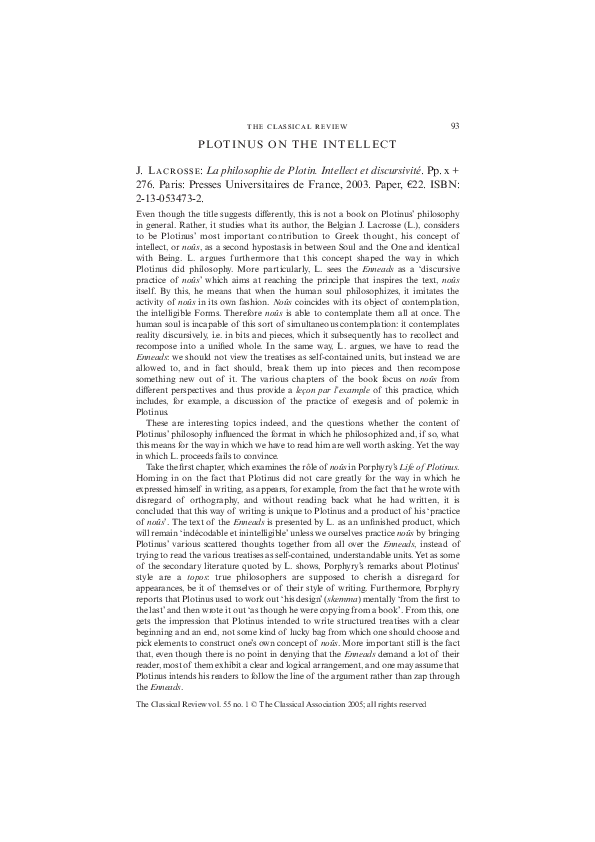 (PDF) Plotinus on Intellect