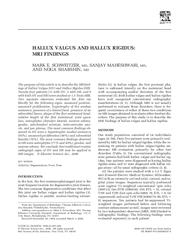 (PDF) Hallux valgus and hallux rigidus: MRI findings