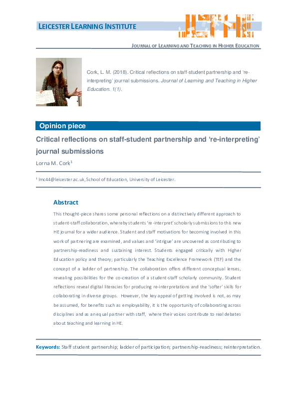 (PDF) Critical reflections on staff-student partnership and ‘re-interpreting’ journal ...