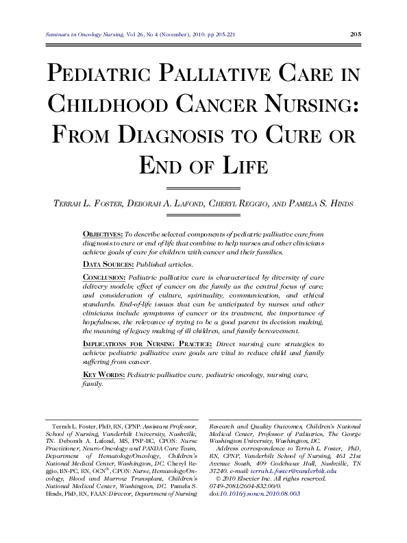 (PDF) Pediatric Palliative Care in Childhood Cancer Nursing: From ...