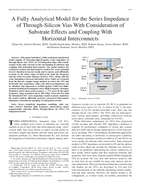 Pdf A Fully Analytical Model For The Series Impedance Of Through Silicon Vias With