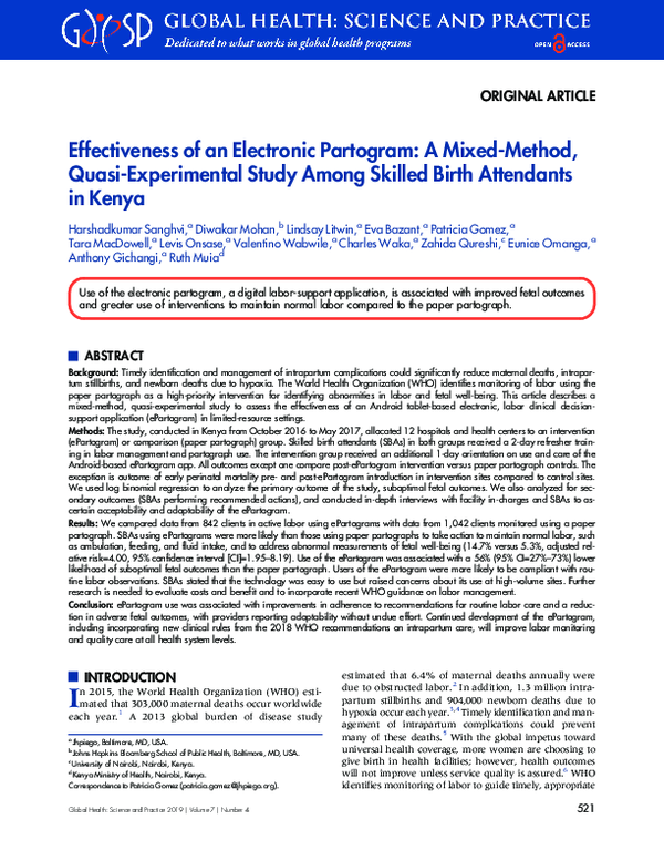 (PDF) Effectiveness of an Electronic Partogram: A Mixed-Method, Quasi ...