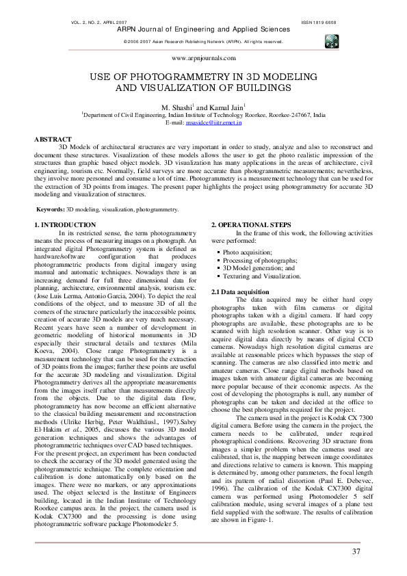 (PDF) Use of photogrammetry in 3D modeling and visualization of buildings