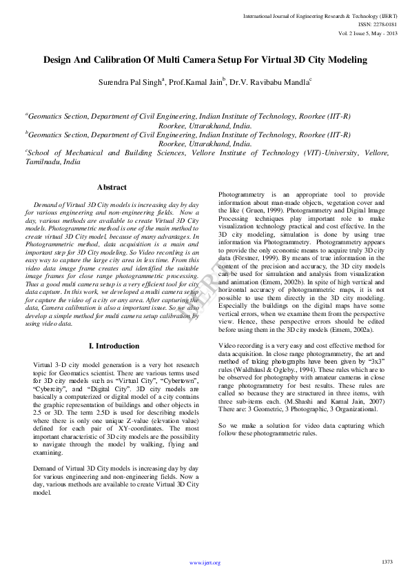 (PDF) Design And Calibration Of Multi Camera Setup For Virtual 3D City ...
