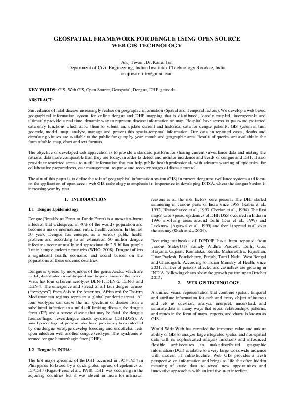 Pdf Geospatial Framework For Dengue Using Open Source Web Gis Technology