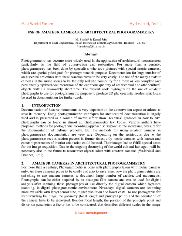 (PDF) Use of Amateur Cameras in Architectural Photogrammetry
