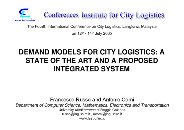 (PDF) Demand models for city logistics: a state of the art and a ...
