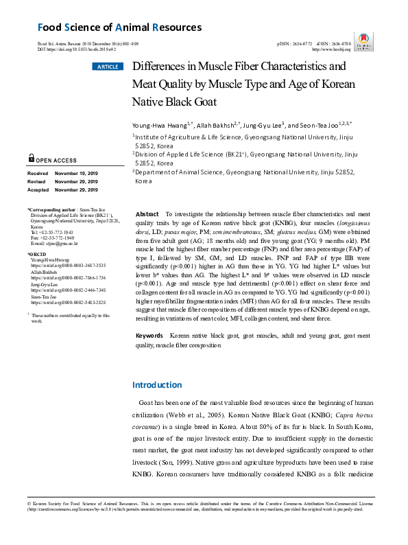(PDF) Differences in Muscle Fiber Characteristics and Meat Quality by ...