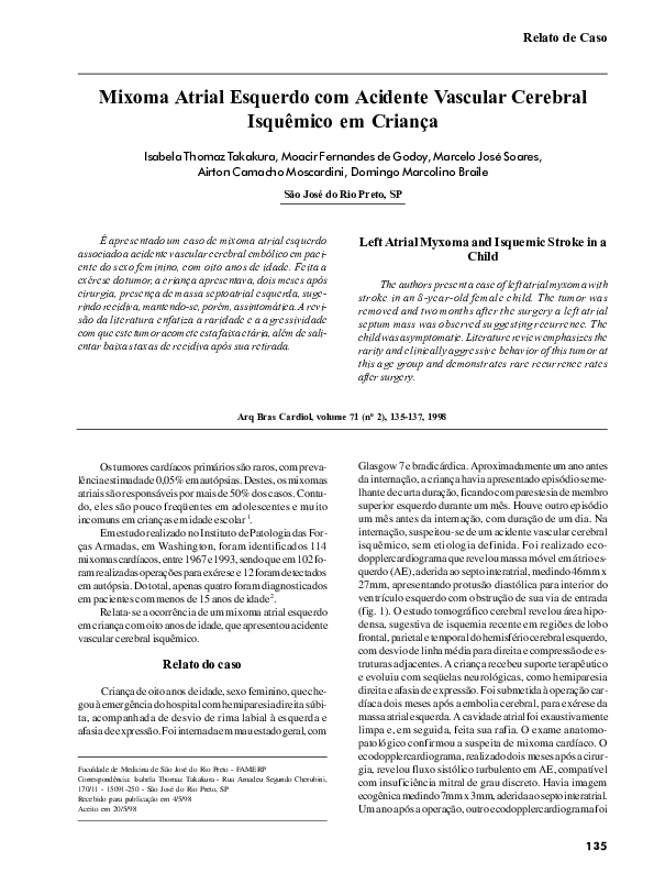 (PDF) Mixoma atrial esquerdo com acidente vascular cerebral isquêmico ...