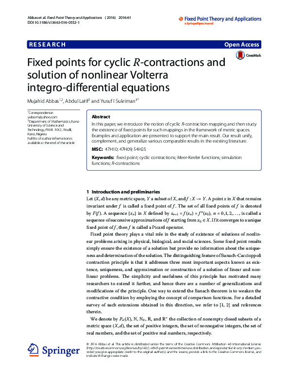 Pdf Fixed Points For Cyclic R Contractions And Solution Of Nonlinear